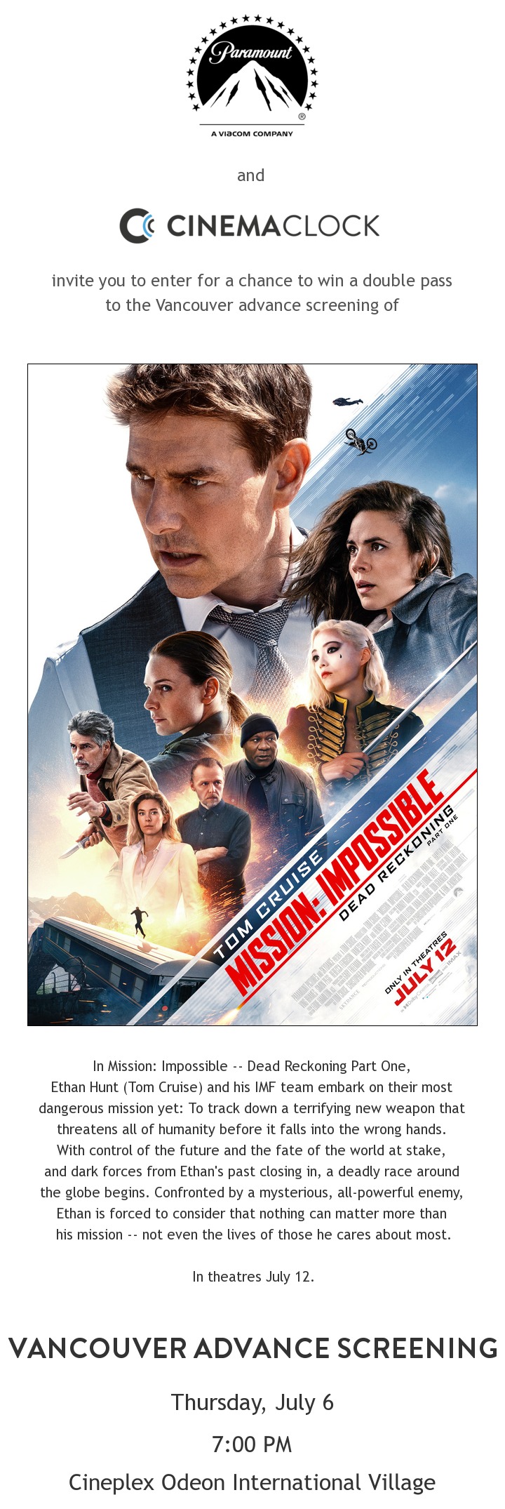 Cinema Clock Promotion - The Vancouver advance screening of MISSION ...